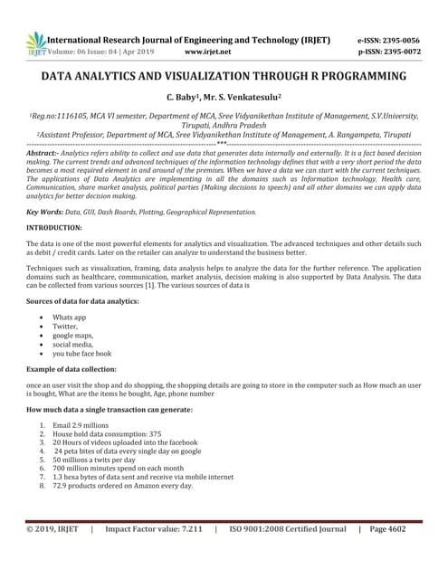 Irjet Data Analytics And Visualization Through R Programming Pdf 8370