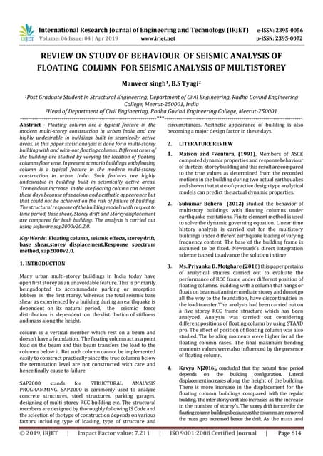 A Review on Investigation of Effect of Floating Column and Infill Wall ...
