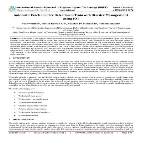 Irjet Automatic Crack And Fire Detection In Train With Disaster Management Using Iot Pdf