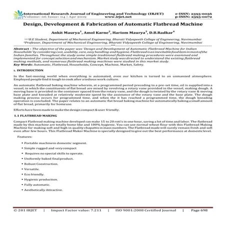 IRJET- Design, Development & Fabrication of Automatic Flatbread Machine ...