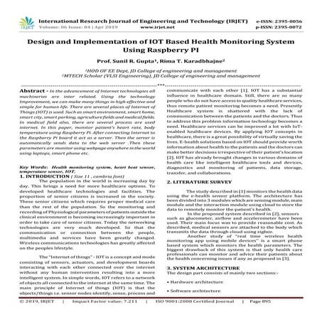 Irjet Design And Implementation Of Iot Based Health Monitoring System