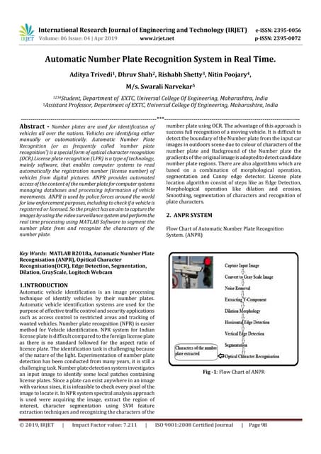 Vehicle Number Plate Recognition Using Matlab Ppt 1271