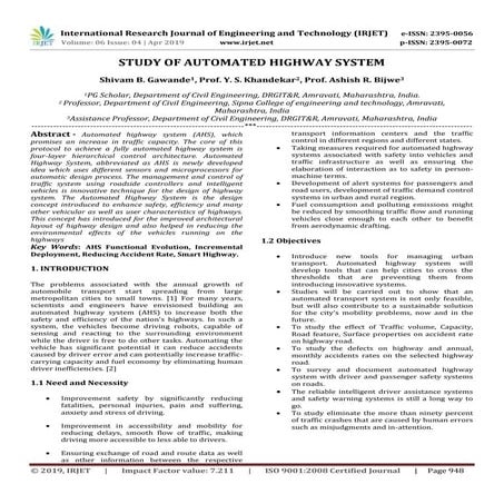 IRJET- Study of Automated Highway System | PDF