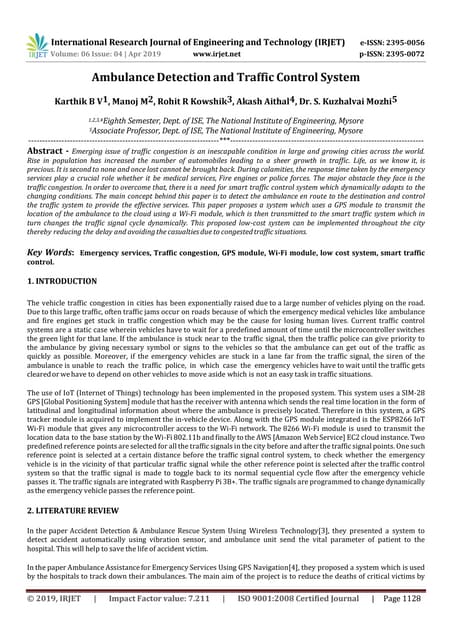 IOT Based Smart Ambulance Monitoring System with Traffic Light Control | PDF