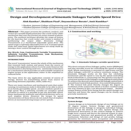 IRJET- Design and Development of Kinematic Linkages Variable Speed Drive | PDF