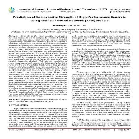 IRJET- Prediction of Compressive Strength of High Performance Concrete using Artificial Neural ...