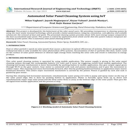 IRJET- Automated Solar Panel Cleaning System using IoT | PDF
