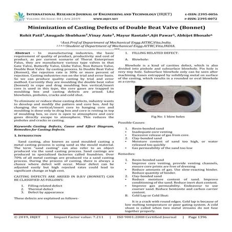 IRJET- Minimization of Casting Defects of Double Beat Valve (Bonnet) | PDF | Science