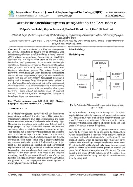 Rfid based attendance system using arduino (1) | PDF | Computer ...