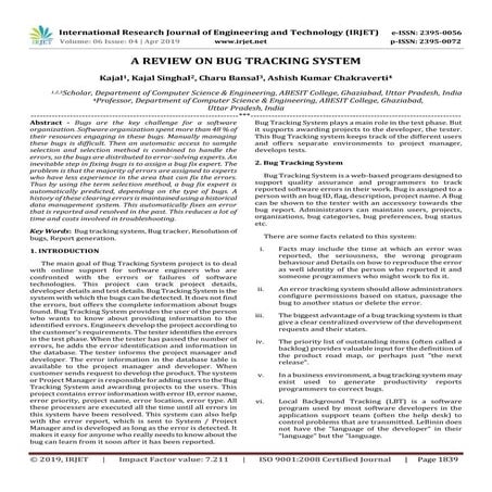 IRJET- A Review on Bug Tracking System | PDF | Operating Systems | Computer Software and ...