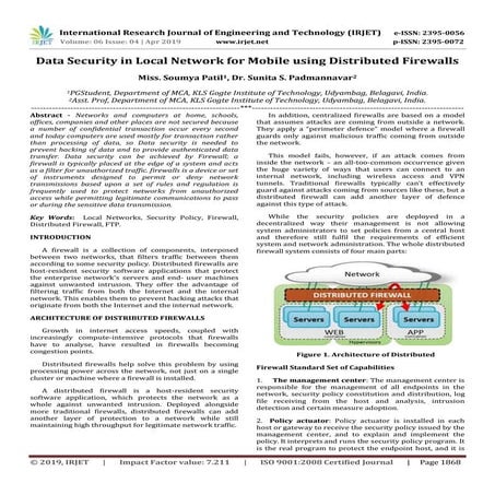 Irjet Data Security In Local Network For Mobile Using Distributed Firewalls Pdf