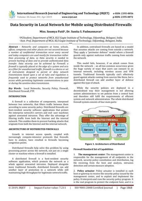 Irjet Data Security In Local Network For Mobile Using Distributed Firewalls Pdf