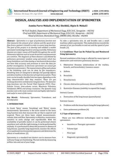 Irjet Design Analysis And Implementation Of Spirometer Pdf