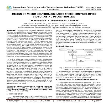 Irjet Design Of Micro Controller Based Speed Control Of Dc Motor Using