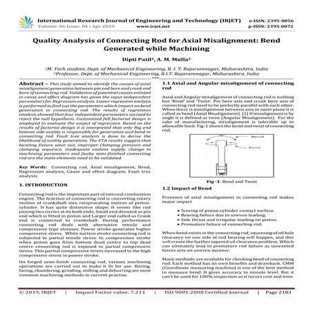Irjet Quality Analysis Of Connecting Rod For Axial Misalignment Bend