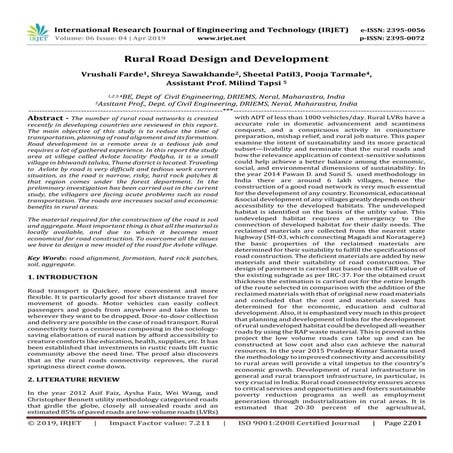 IRJET- Rural Road Design and Development | PDF