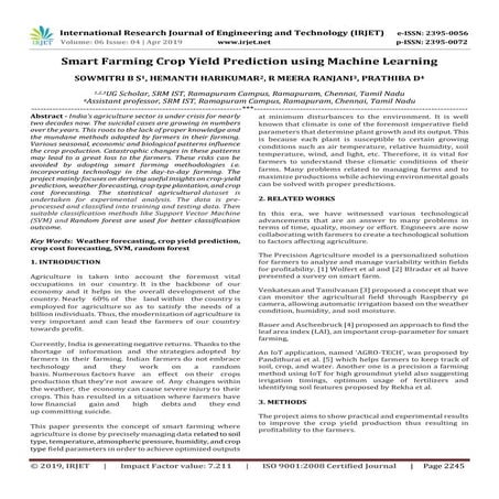 Irjet Smart Farming Crop Yield Prediction Using Machine Learning Pdf