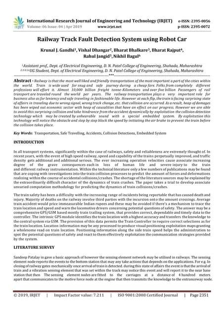 Irjet Railway Track Fault Detection System Using Robot Car Pdf