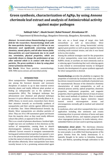 Green Synthesis Of Silver Nanoparticles | PPTX