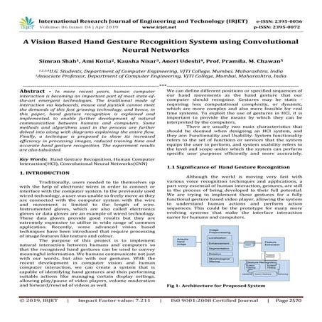 Irjet A Vision Based Hand Gesture Recognition System Using