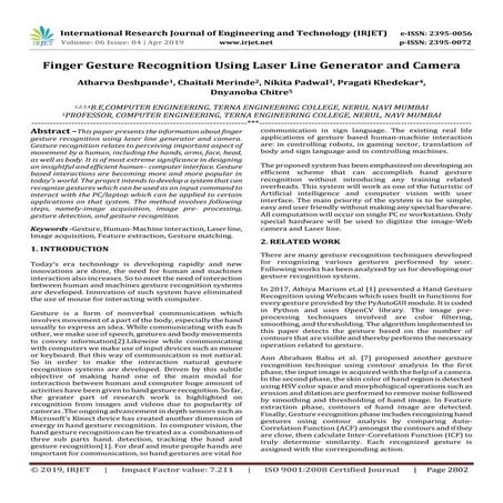 Irjet Finger Gesture Recognition Using Laser Line Generator And Camera