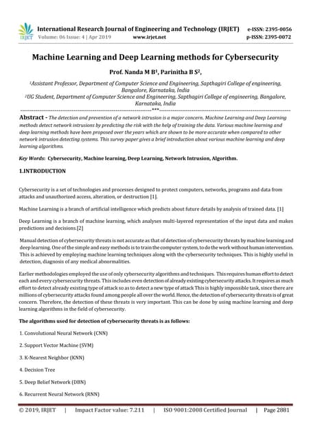 Irjet Machine Learning And Deep Learning Methods For Cybersecurity Pdf 8519