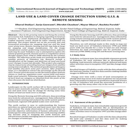 IRJET- Land Use & Land Cover Change Detection using G.I.S. & Remote ...
