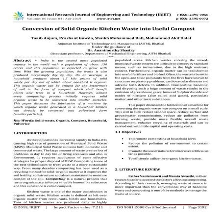 IRJET- Conversion of Solid Organic Kitchen Waste into Useful Compost | PDF
