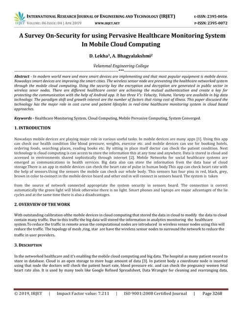 IRJET- A Survey on-Security for using Pervasive Healthcare Monitoring ... IRJET- A Survey on-Security for using Pervasive Healthcare Monitoring ...