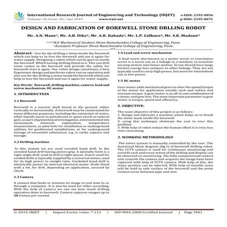 Irjet Design And Fabrication Of Borewell Stone Drlling Robot Pdf
