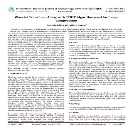 Irjet Wavelet Transform Along With Spiht Algorithm Used For Image Compression Pdf 6547