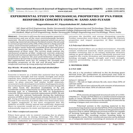 IRJET- Experimental Study on Mechanical Properties of Pva Fiber Reinforced Concrete using M ...