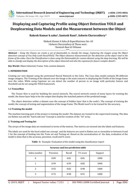 Irjet Displaying And Capturing Profile Using Object Detection Yolo And Deeplearning Data Models