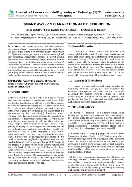 Smart Water Management System using Internet of Things (IoT) | PPTX