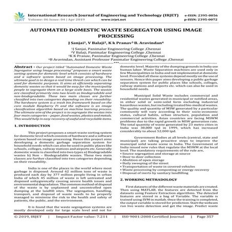 IRJET- Automated Domestic Waste Segregator using Image Processing | PDF