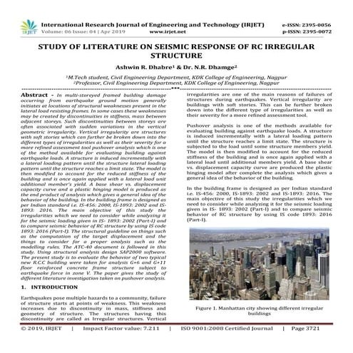 IRJET- Study of Literature on Seismic Response of RC Irregular Structure | PDF