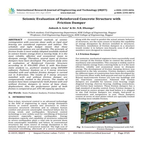 IRJET- Seismic Evaluation of Reinforced Concrete Structure with Friction Damper | PDF | Civil ...