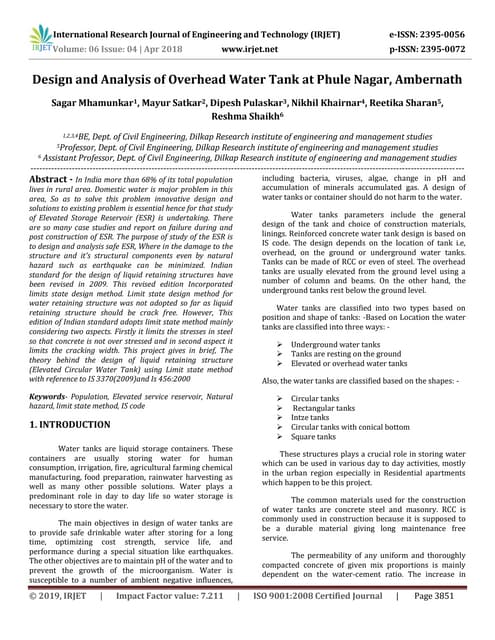 Design of overhead RCC rectangular water tank | PPTX | Civil ...