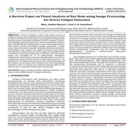 Irjet A Review Paper On Visual Analysis Of Eye State Using Image