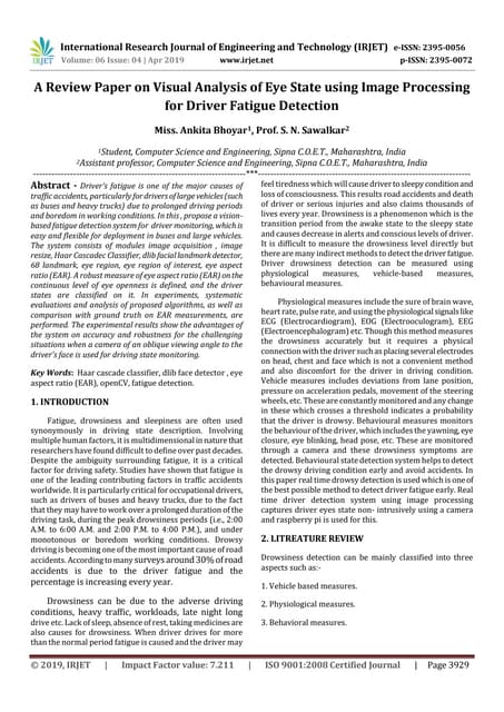 Irjet A Review Paper On Visual Analysis Of Eye State Using Image