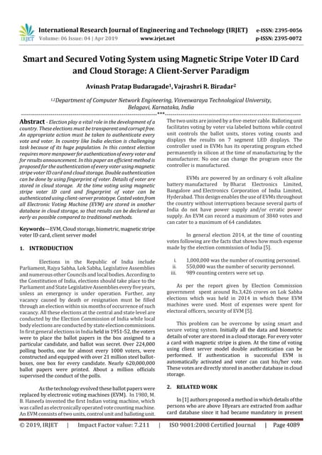 Irjet Smart And Secured Voting System Using Magnetic Stripe Voter Id