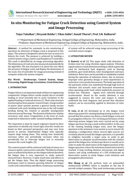 Irjet In Situ Monitoring For Fatigue Crack Detection Using Control