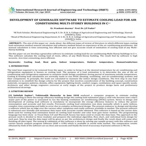 IRJET- Development of Generalize Software to Estimate Cooling Load for Air Conditioning Multi ...