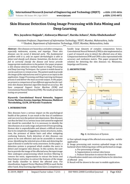 Irjet Skin Disease Detection Using Image Processing With Data Mining