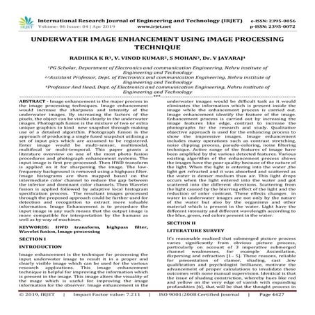 IRJET- Underwater Image Enhancement using Image Processing Technique | PDF