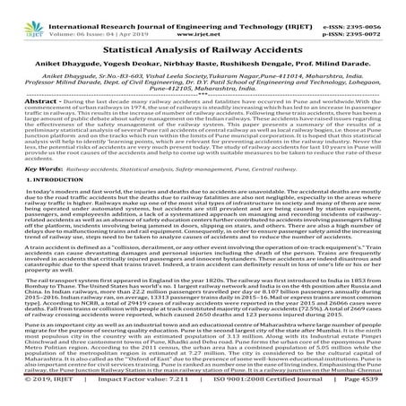 Irjet Statistical Analysis Of Railway Accidents Pdf