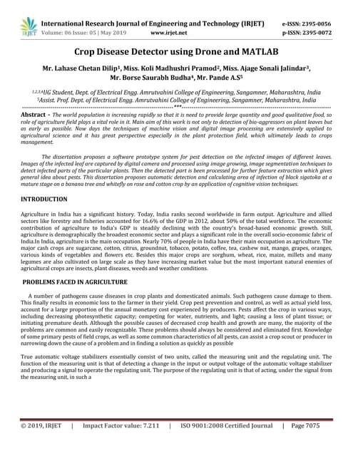 Irjet Crop Disease Detector Using Drone And Matlab Pdf