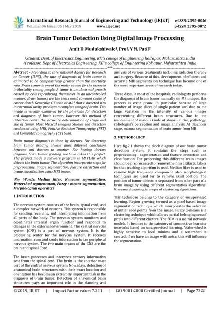 Irjet Brain Tumor Detection Using Digital Image Processing Pdf