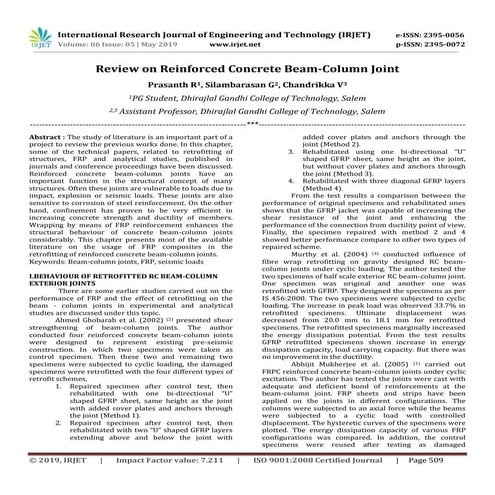 IRJET- Review on Reinforced Concrete Beam-Column Joint | PDF