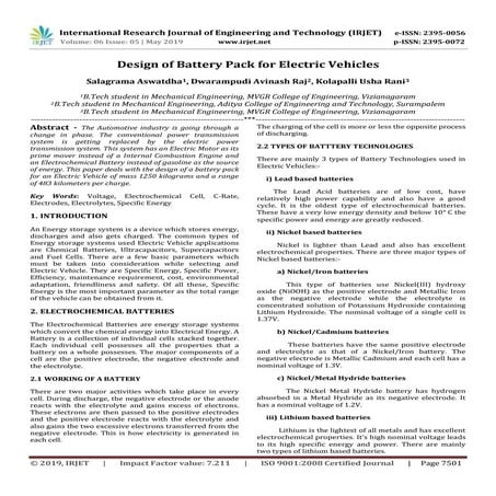 IRJET- Design of Battery Pack for Electric Vehicles | PDF